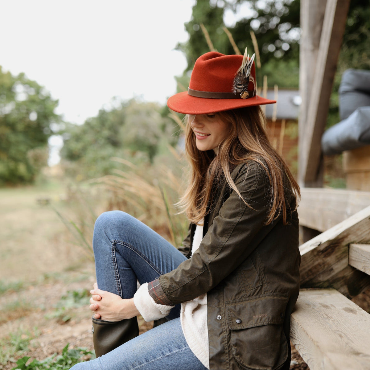 Cinnamon Suffolk Fedora, Fawn Feather - Hicks & Brown