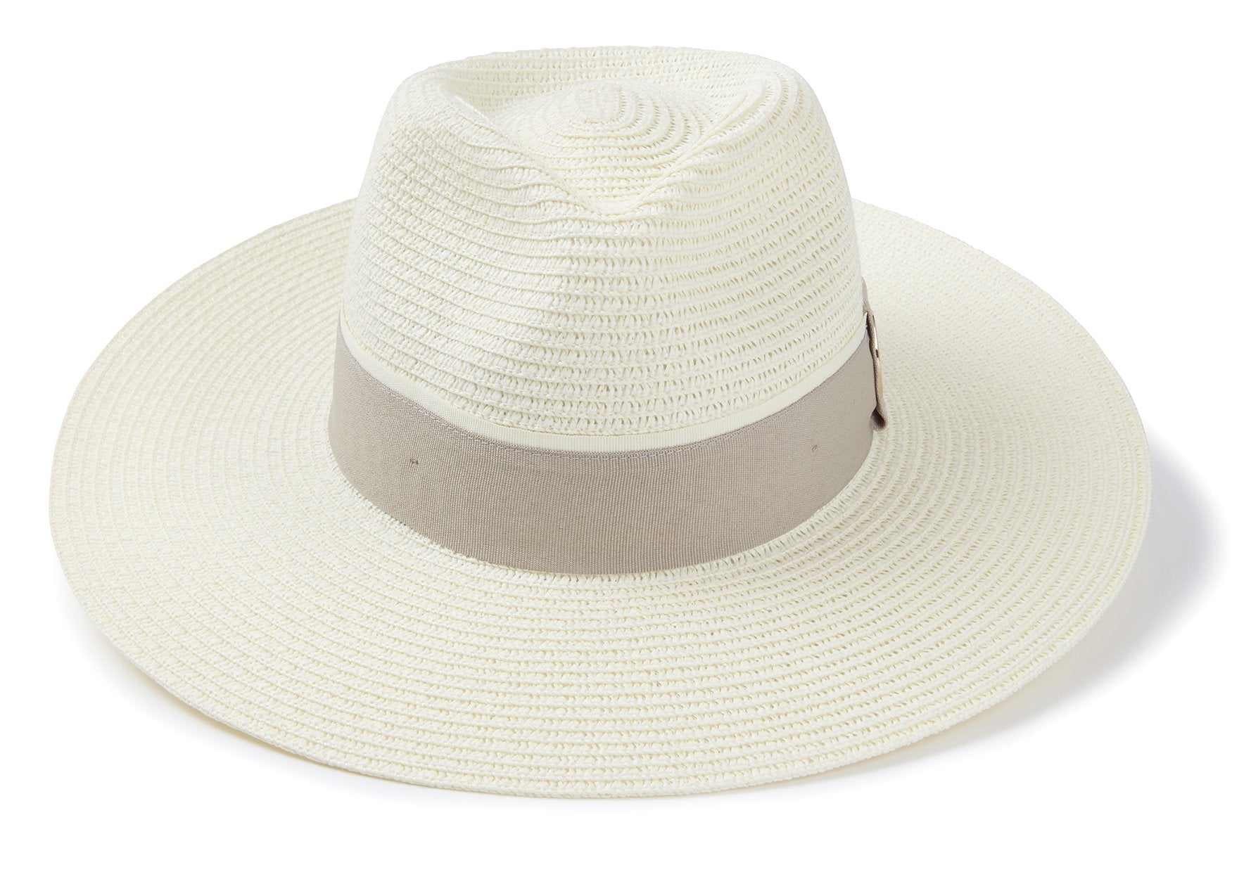 Cream White Hemley Summer Fedora, Grey Ribbon - Hicks & Brown